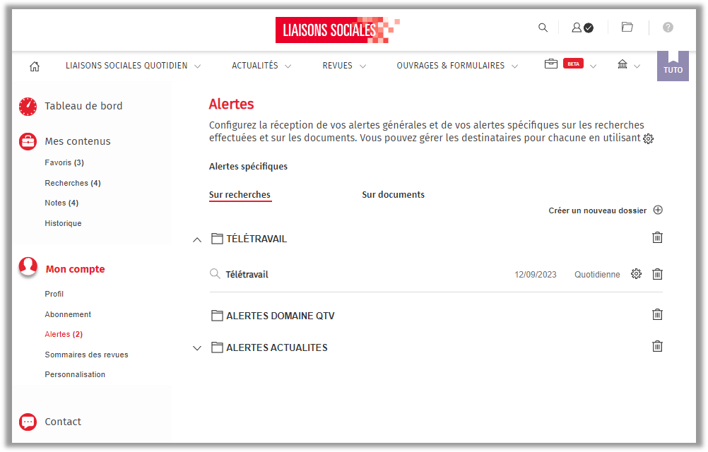 Gérer mes recherches enregistrées – Liaisons Sociales Aide en ligne